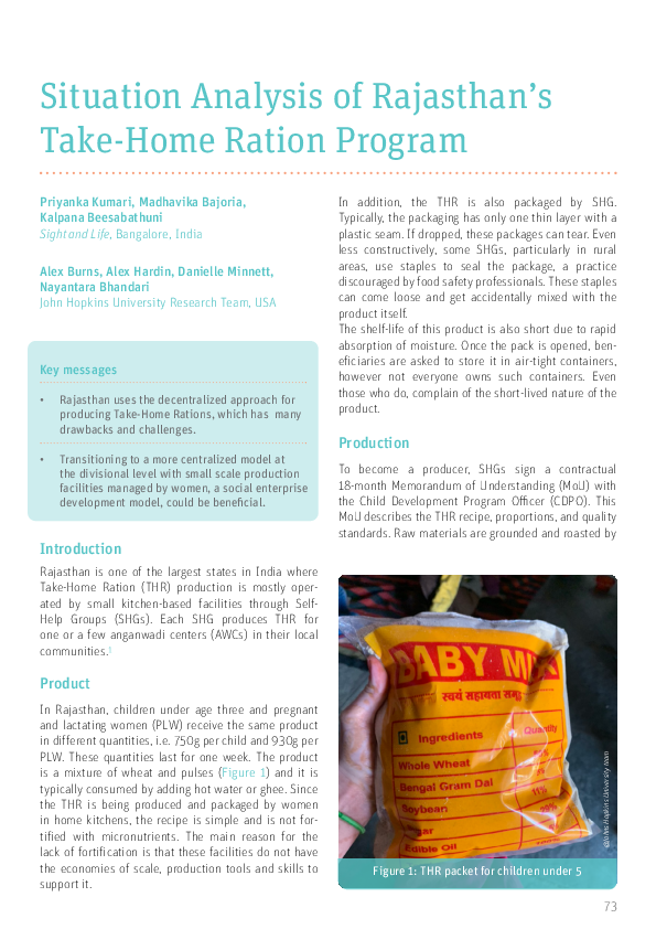 (PDF) Situation Analysis of Rajasthan ’ s Take-Home Ration Program