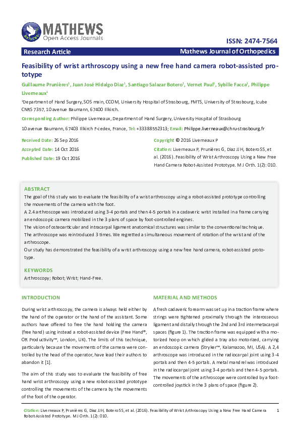 (PDF) Feasibility of wrist arthroscopy using a new free hand camera ...