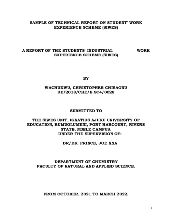 (DOC) SAMPLE OF TECHNICAL REPORT ON STUDENT' WORK EXPERIENCE SCHEME ...