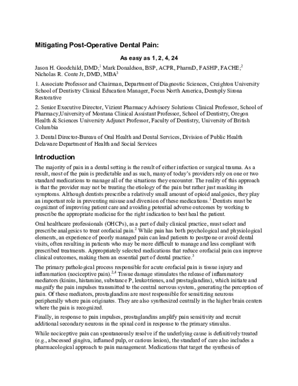 (PDF) Mitigating Post-Operative Dental Pain