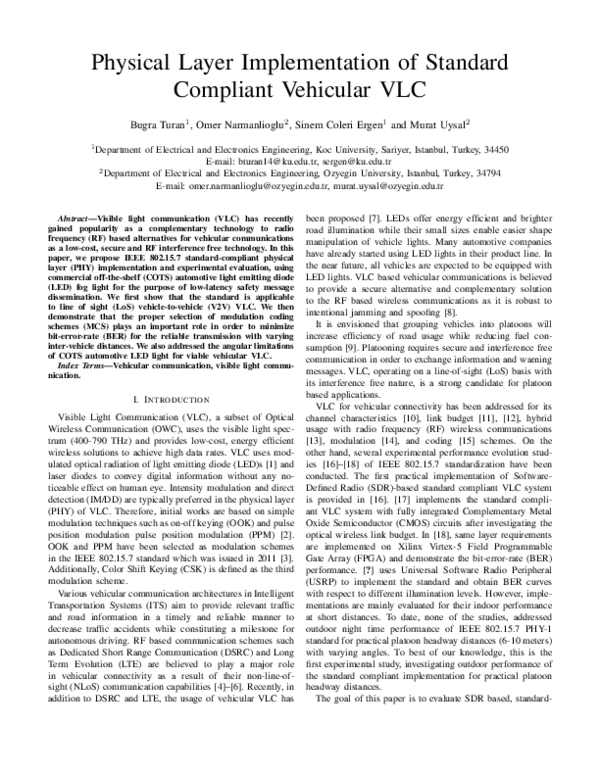 (PDF) Physical Layer Implementation of Standard Compliant Vehicular VLC