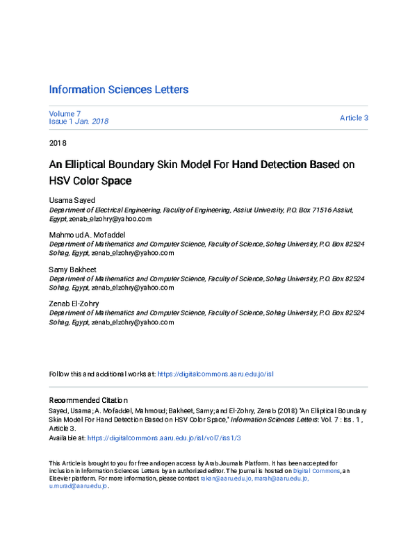 (PDF) An Elliptical Boundary Skin Model For Hand Detection Based on HSV ...