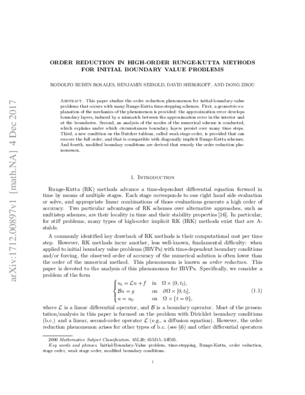 (PDF) Order Reduction in High-Order Runge-Kutta Methods for Initial Boundary Value Problems