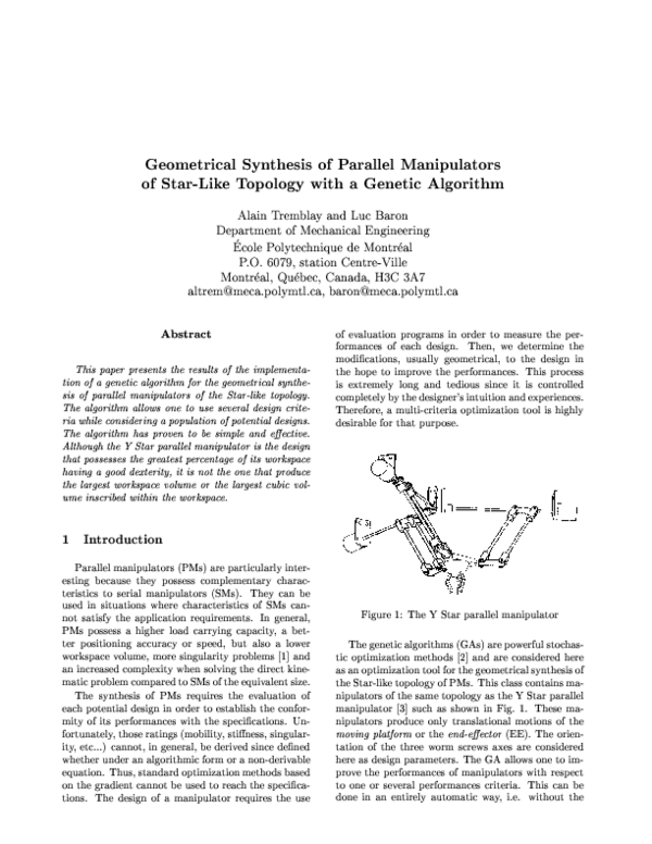 Pdf Geometrical Synthesis Of Parallel Manipulators Of Star Like Topology With A Genetic Algorithm
