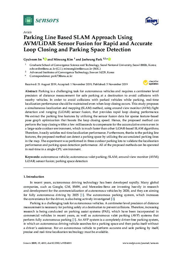 (PDF) Parking Line Based SLAM Approach Using AVM/LiDAR Sensor Fusion ...