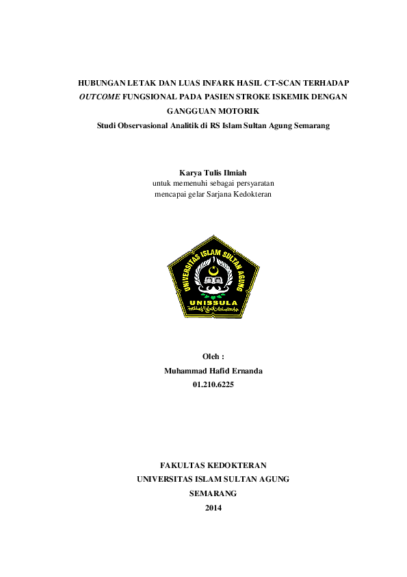(PDF) HUBUNGAN LETAK DAN LUAS INFARK HASIL CT-SCAN TERHADAP OUTCOME ...