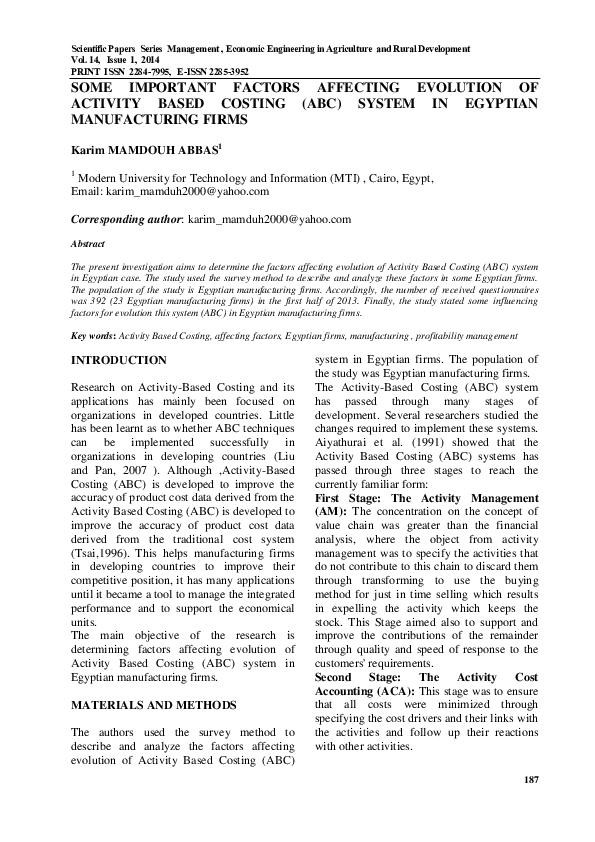 (PDF) Some important factors affecting evolution of Activity Based ...