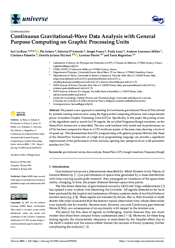Pdf Continuous Gravitational Wave Data Analysis With General Purpose