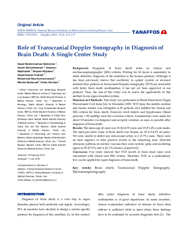 (PDF) Role of Transcranial Doppler Sonography in Diagnosis of Brain ...
