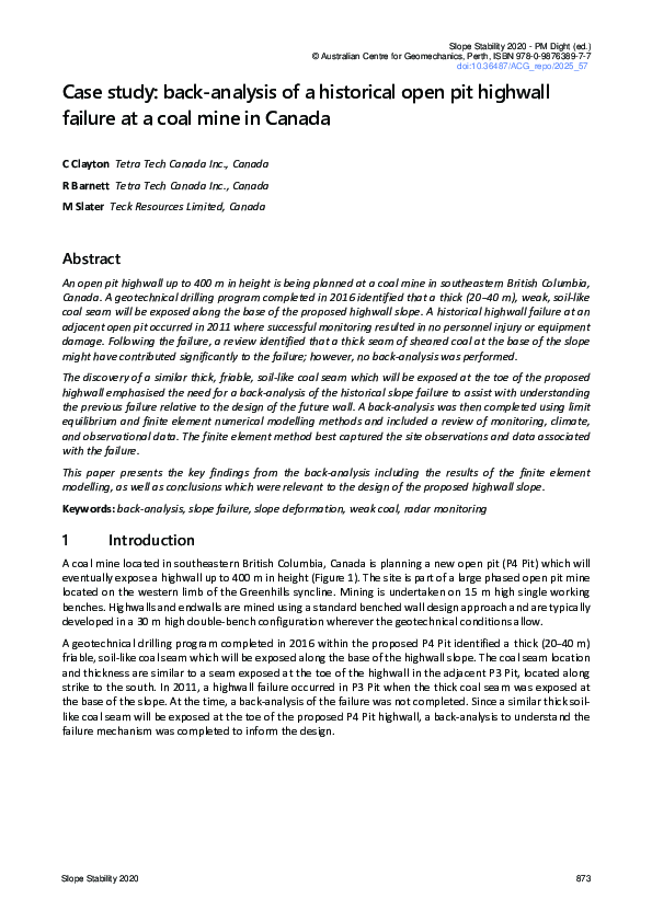 (PDF) Case study: back-analysis of a historical open pit highwall ...