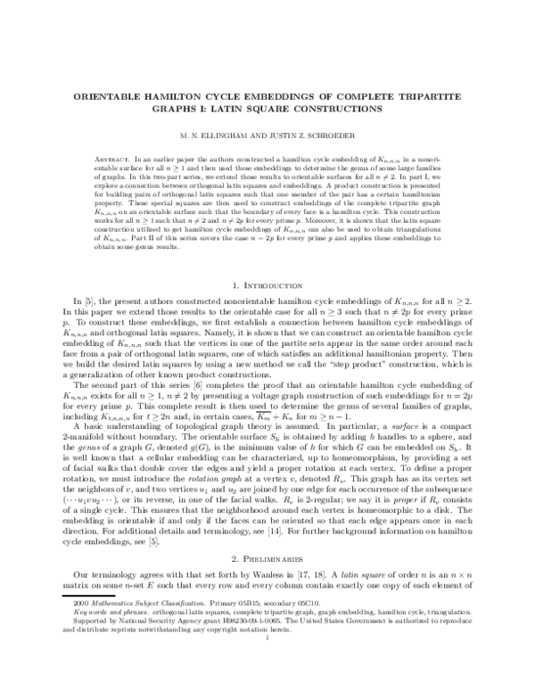 (PDF) Orientable Hamilton Cycle Embeddings of Complete Tripartite ...