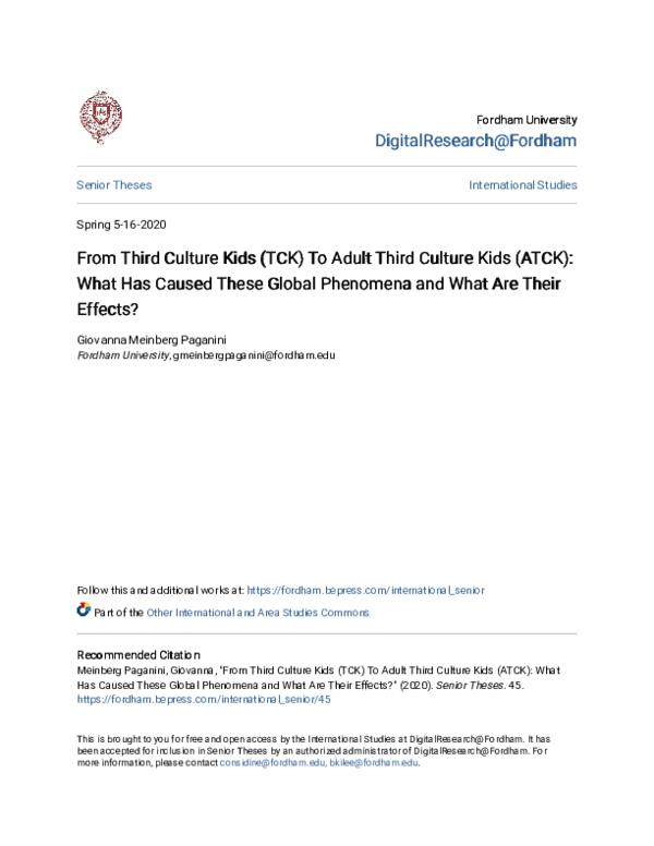 (PDF) From Third Culture Kids (TCK) To Adult Third Culture Kids (ATCK ...