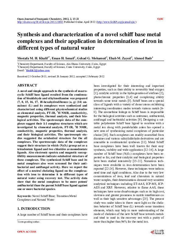 (PDF) Synthesis and characterization of novel Schiff base polymer from cystamine for corrosion ...