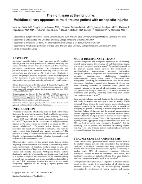 (PDF) The right team at the right time - Multidisciplinary approach to ...