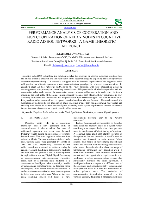 (PDF) Performance Analysis of Cooperation and Non Cooperation of Relay Nodes in Cognitive Radio ...