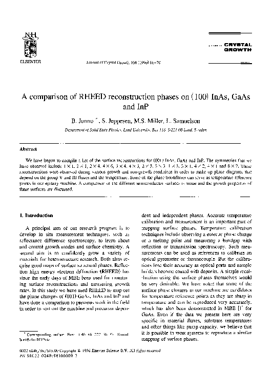 (PDF) A comparison of RHEED reconstruction phases on (100) InAs, GaAs ...