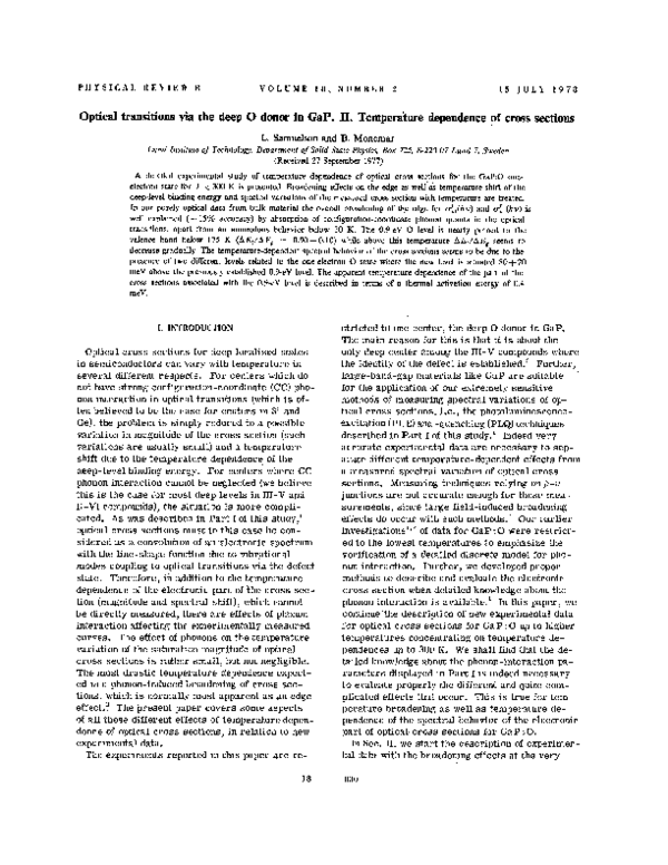 (PDF) Optical transitions via the deep O donor in GaP. II. Temperature ...