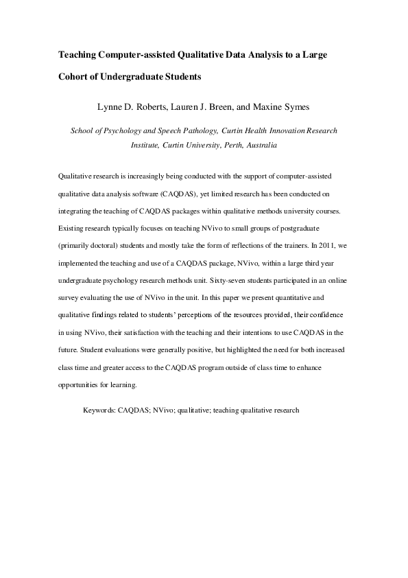 (PDF) Teaching computer-assisted qualitative data analysis to a large cohort of undergraduate ...