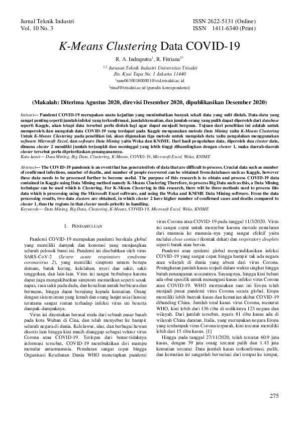 (PDF) K-Means Clustering Data COVID-19