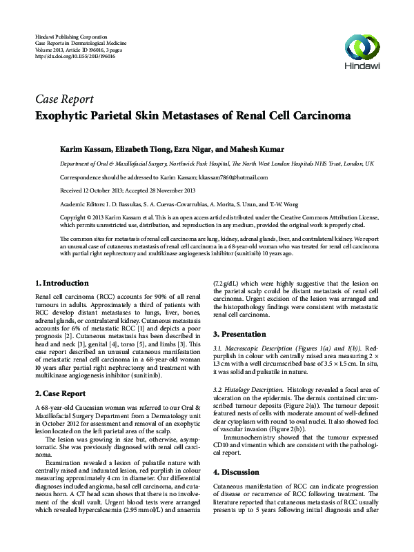 (PDF) Exophytic parietal skin metastases of renal cell carcinoma