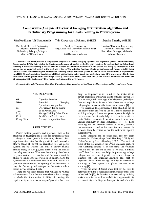 (PDF) Comparative Analysis of Bacterial Foraging Optimization Algorithm and Evolutionary ...