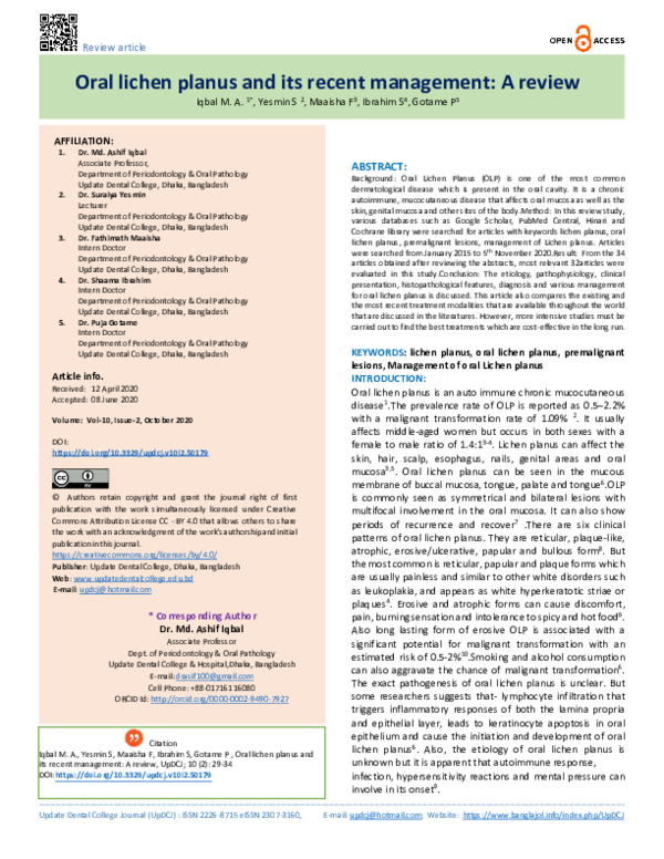 (PDF) Oral lichen planus and its recent management: A review
