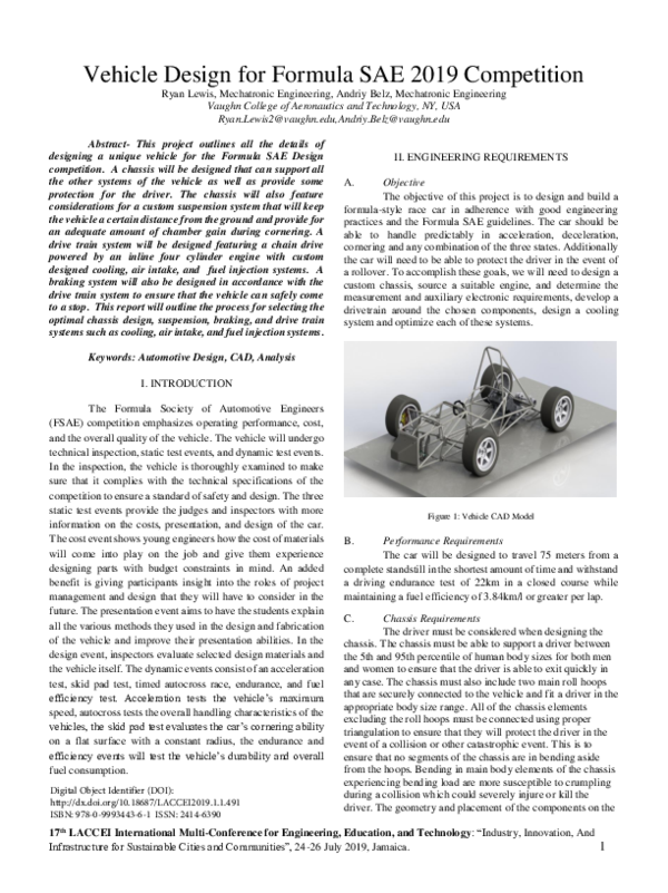 (PDF) Vehicle Design for Formula SAE 2019 Competition