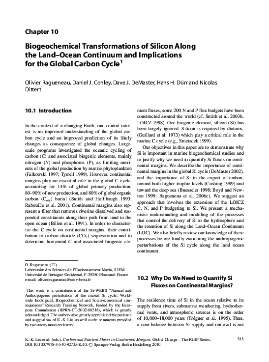 (PDF) Biogeochemical Transformations of Silicon Along the Land–Ocean ...