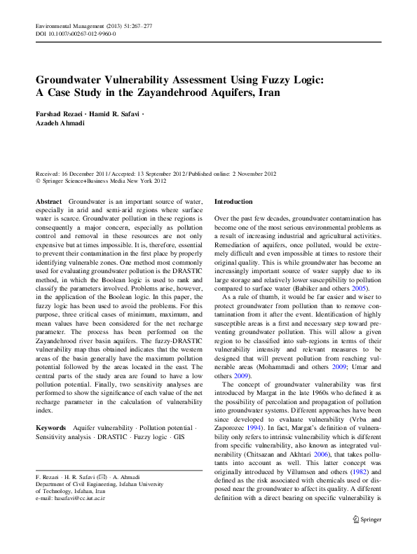 Pdf Groundwater Vulnerability Assessment Using Fuzzy Logic Drastic Model And Gis In The