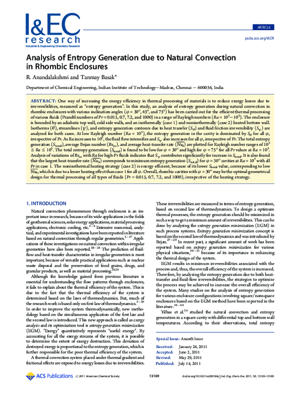 Pdf Analysis Of Entropy Generation Due To Natural Convection In