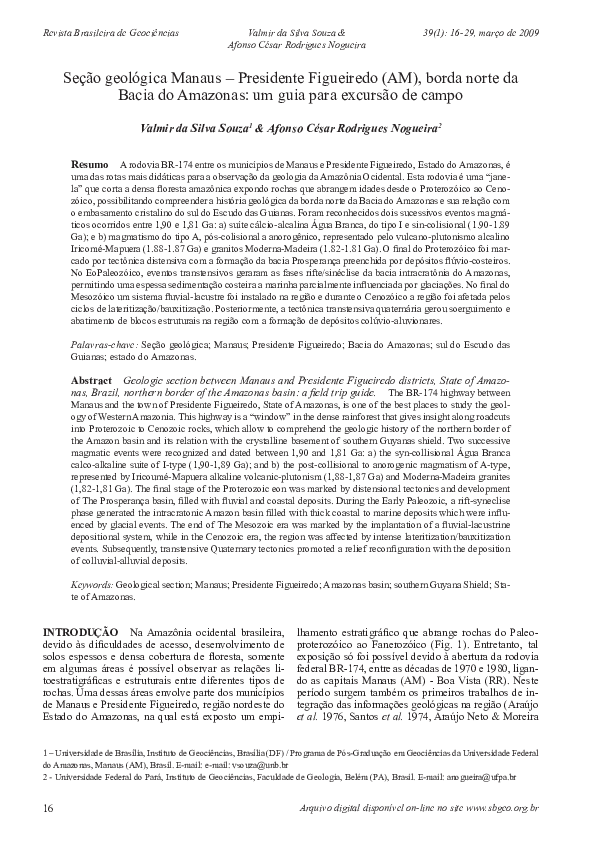 (PDF) Seção geológica Manaus – Presidente Figueiredo (AM), borda norte ...