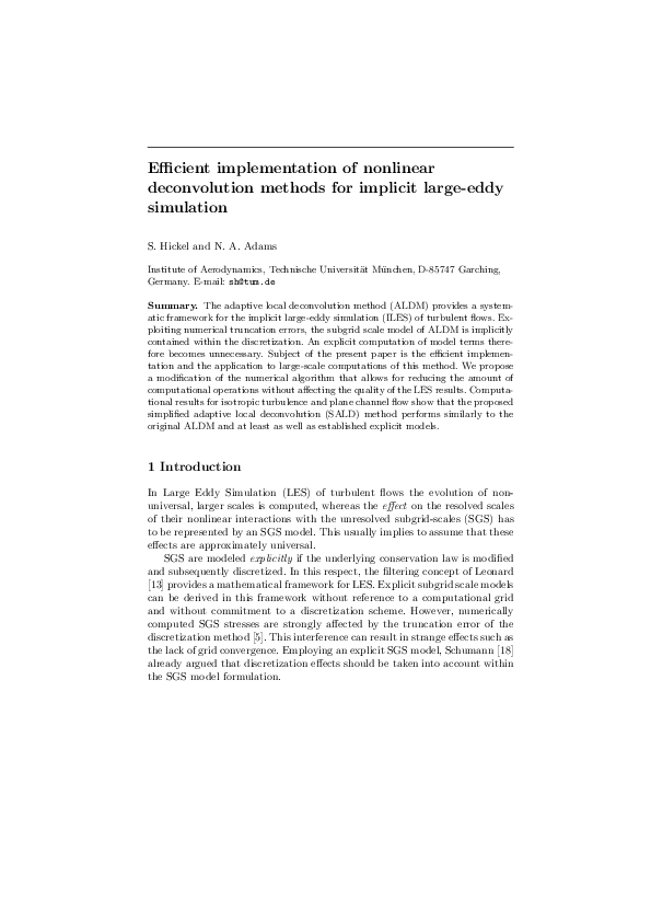 (PDF) Efficient implementation of nonlinear deconvolution methods for implicit large-eddy simulation