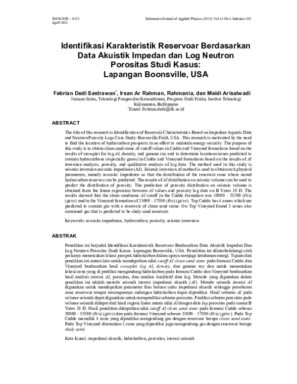 (PDF) Identifikasi Karakteristik Reservoar Berdasarkan Data Akuistik ...