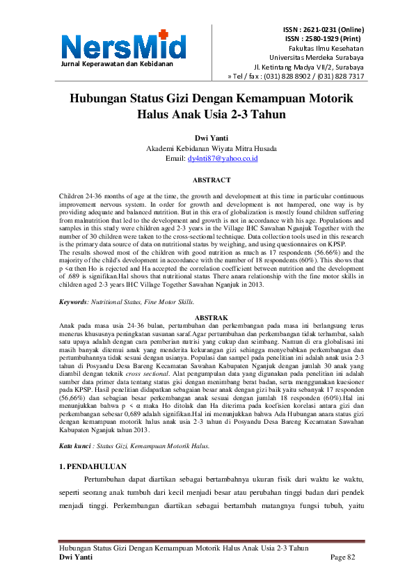 (PDF) Hubungan Status Gizi Dengan Kemampuan Motorik Halus Anak Usia 2-3 ...