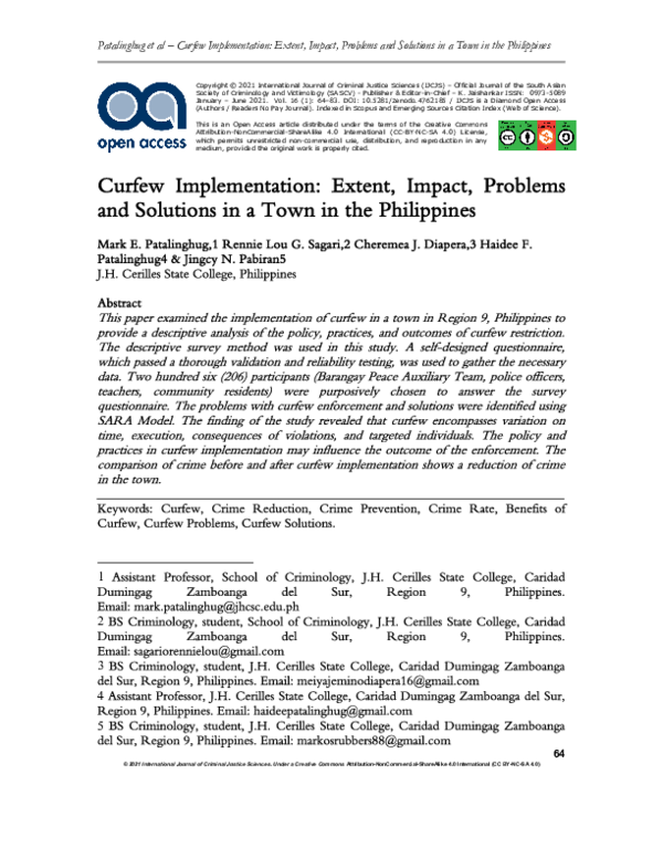 (PDF) Curfew Implementation: Extent, Impact, Problems and Solutions in ...