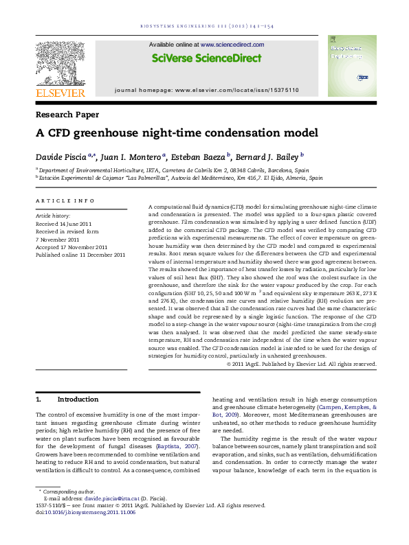 (PDF) A CFD greenhouse night-time condensation model