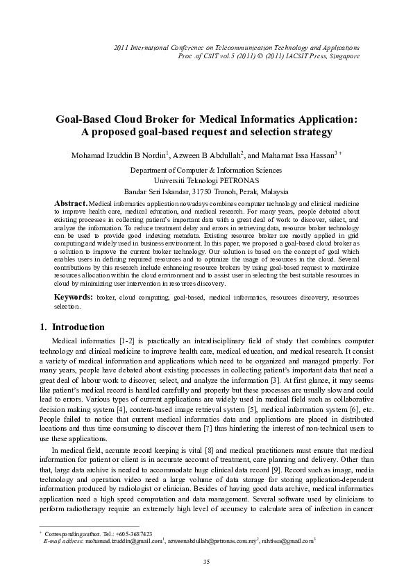 (PDF) Goal-Based Cloud Broker for Medical Informatics Application: A ...