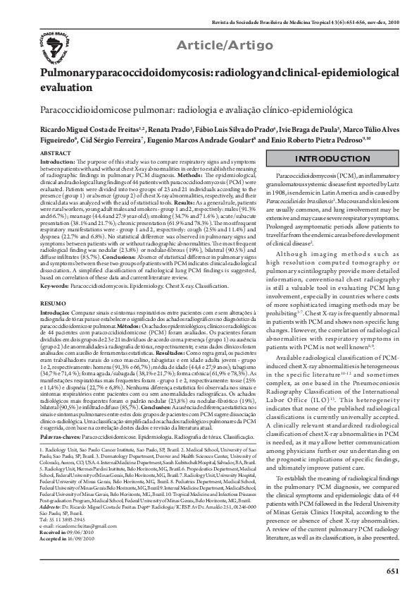 (PDF) Pulmonary paracoccidoidomycosis: radiology and clinical ...