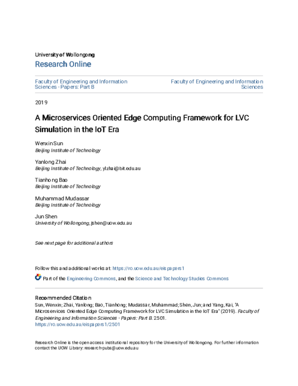 Pdf A Microservices Oriented Edge Computing Framework For Lvc Simulation In The Iot Era