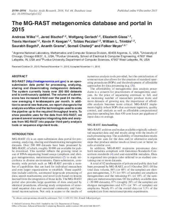 (PDF) The MG-RAST metagenomics database and portal in 2015