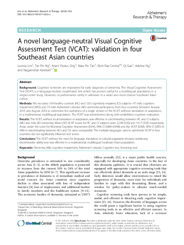 (PDF) A novel language-neutral Visual Cognitive Assessment Test (VCAT ...