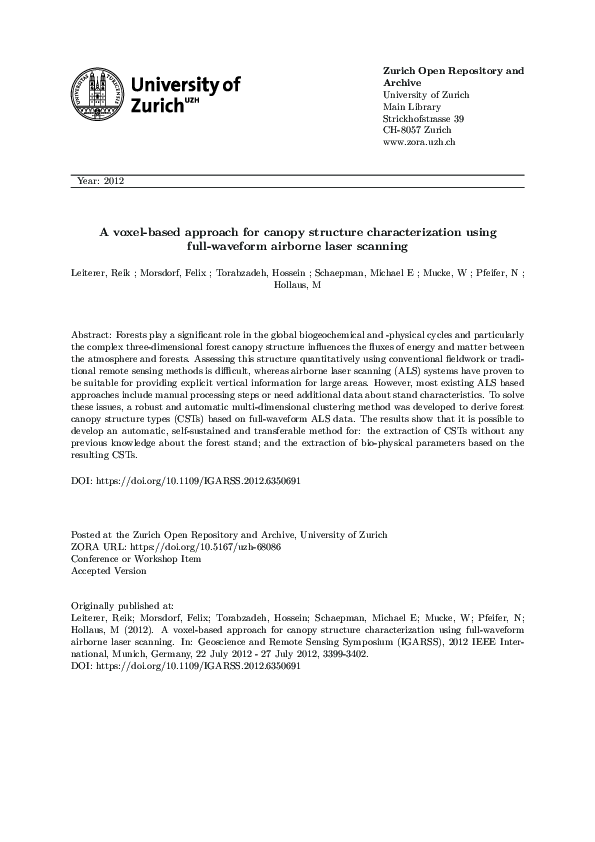 Pdf A Voxel Based Approach For Canopy Structure Characterization Using Full Waveform Airborne