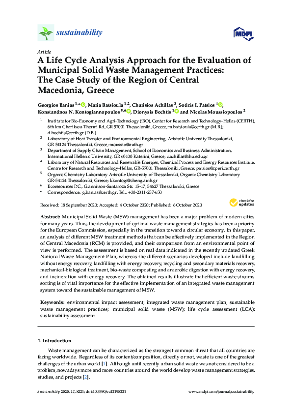 (PDF) A Life Cycle Analysis Approach for the Evaluation of Municipal Solid Waste Management ...