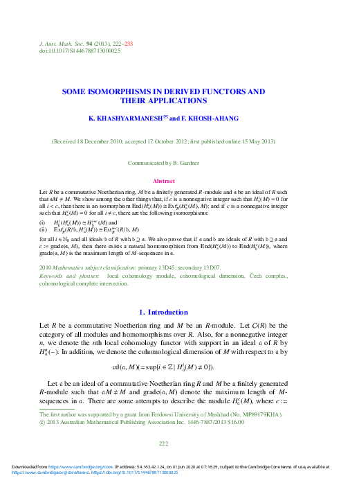 (PDF) Some Isomorphisms in Derived Functors and Their Applications