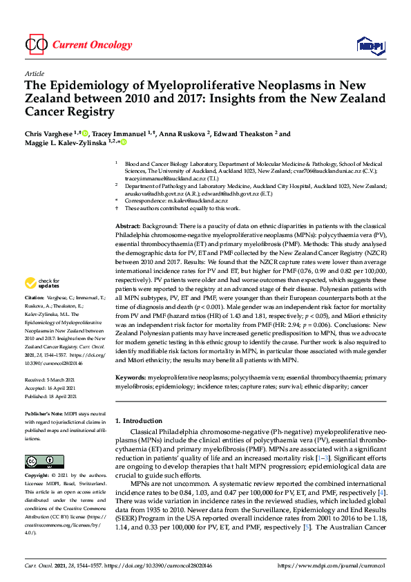 (PDF) The Epidemiology of Myeloproliferative Neoplasms in New Zealand ...