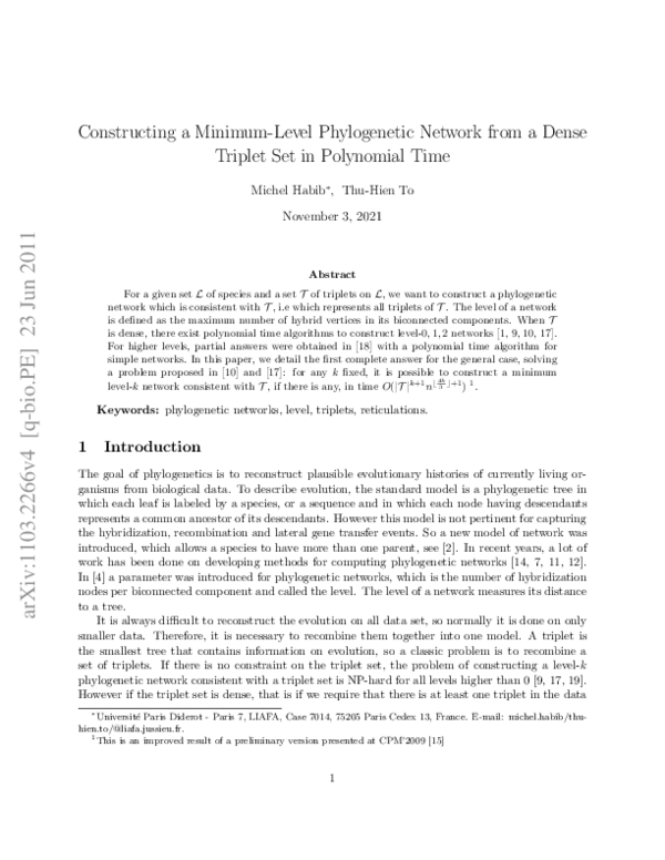 (PDF) Constructing a Minimum Phylogenetic Network from a Dense Triplet ...