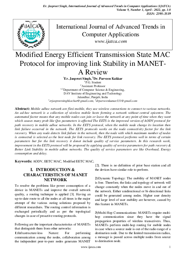 (PDF) Modified Energy Efficient Transmission State MAC Protocol for improving link Stability in ...