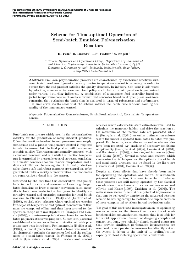 (PDF) Scheme for Time-Optimal Operation of Semi-Batch Emulsion ...