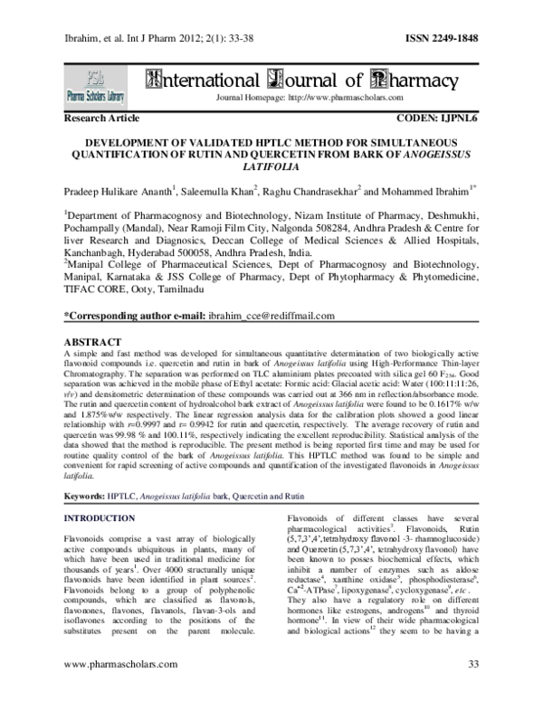 (PDF) Development of Validated HPTLC Method for Simultaneous Quantification of Rutin and ...