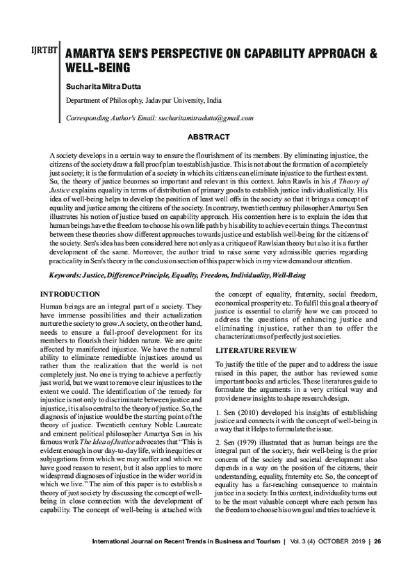 (PDF) Ijrtbt Amartya Sen's Perspective on Capability Approach & Well-Being